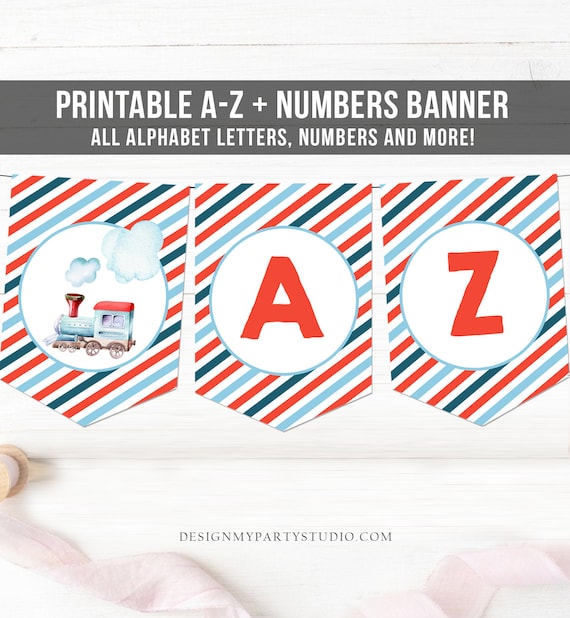 Train Birthday Banner A-Z Alphabet Numbers Banner Happy Birthday Banner ...