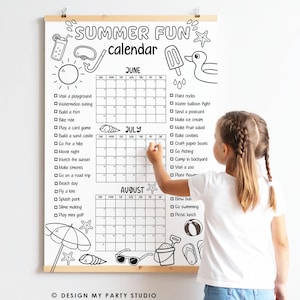 Editable Summer Coloring Calendar Poster Bucket List Family Planner ...