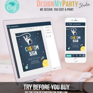 Editable Outer Space Custom Sign Astronaut Birthday Party Space Sign ...