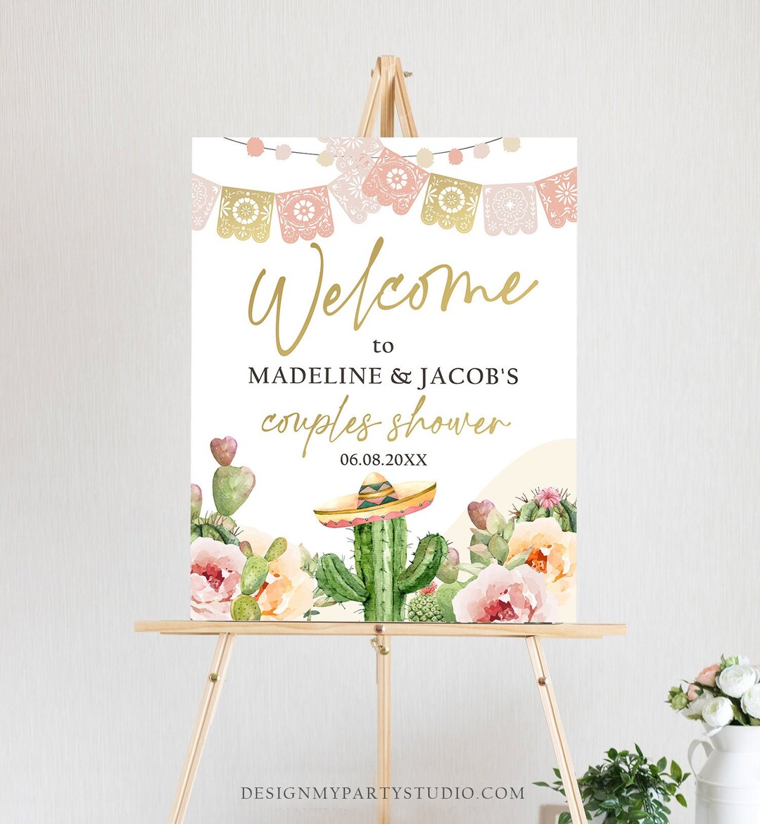 Editable Fiesta Cactus Welcome Sign Couples Shower Boho Welcome Mexican ...