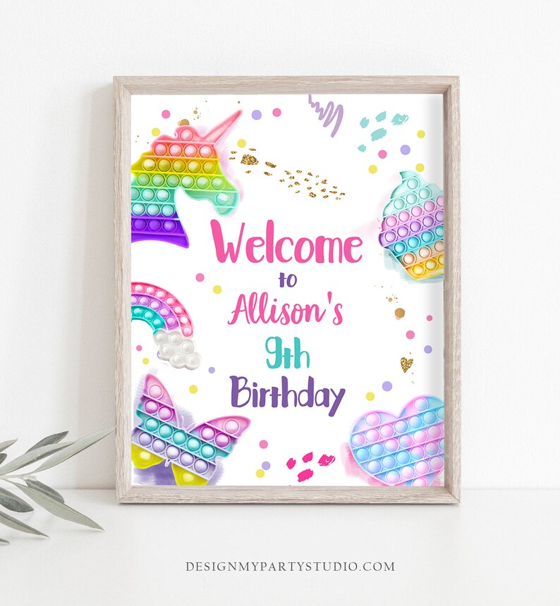 Editable Pop It Birthday Welcome Sign Fidget Toy Party Popit - Etsy