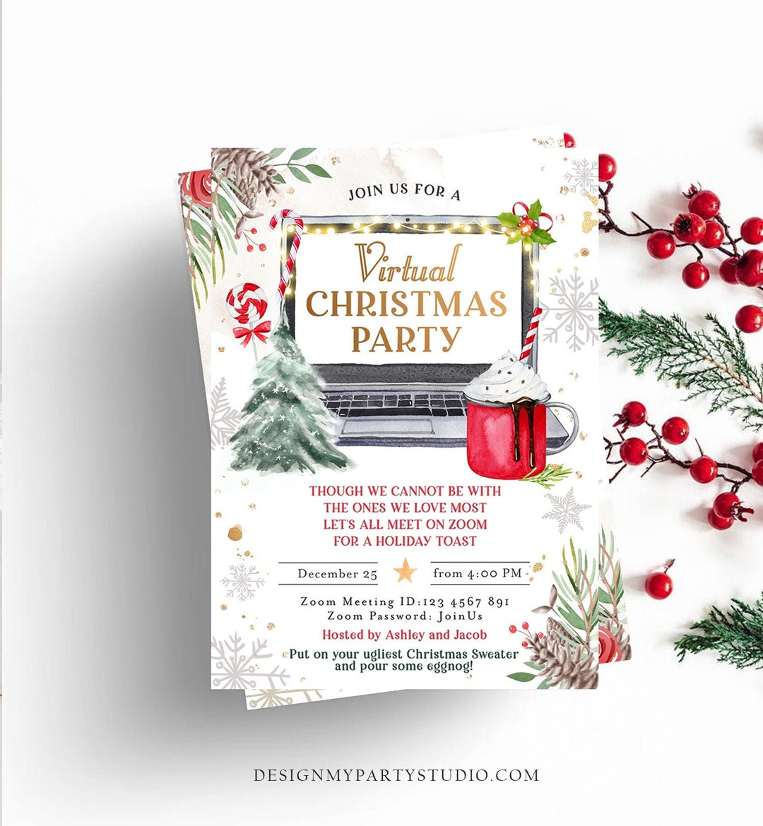 Editable Virtual Christmas Party Invitation Christmas Toast Zoom Invite ...
