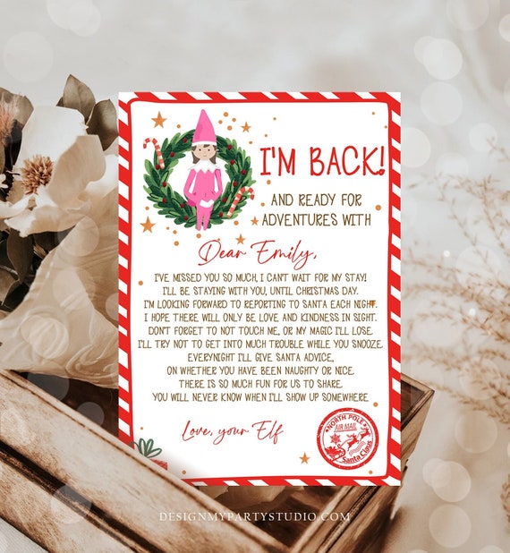 Editable Elf Arrival Letter Return Letter Christmas Elf I'm Back Pink ...