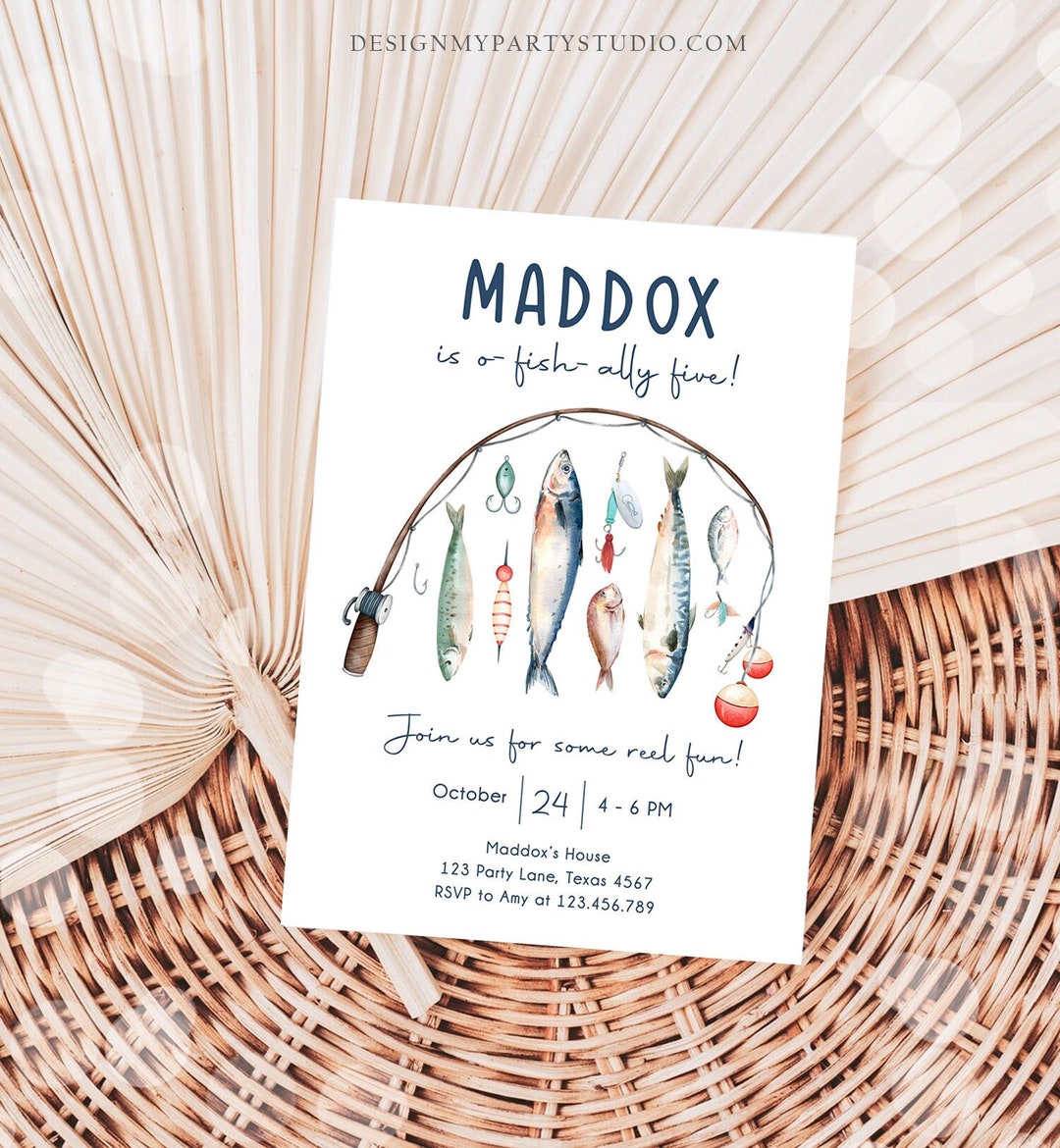 Editable Fishing Birthday Invitation Fishing Party O-fish-ally the Big ...