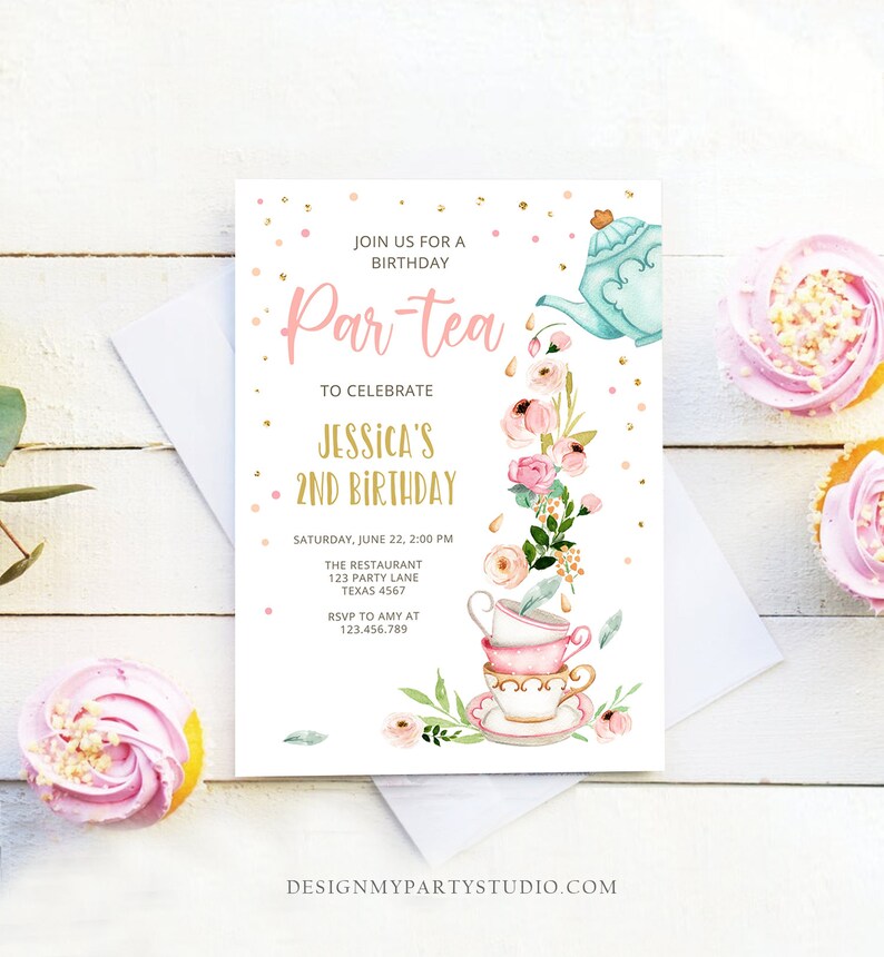 Editable Tea Birthday Invitation Girl Par-tea Invite Virtual - Etsy