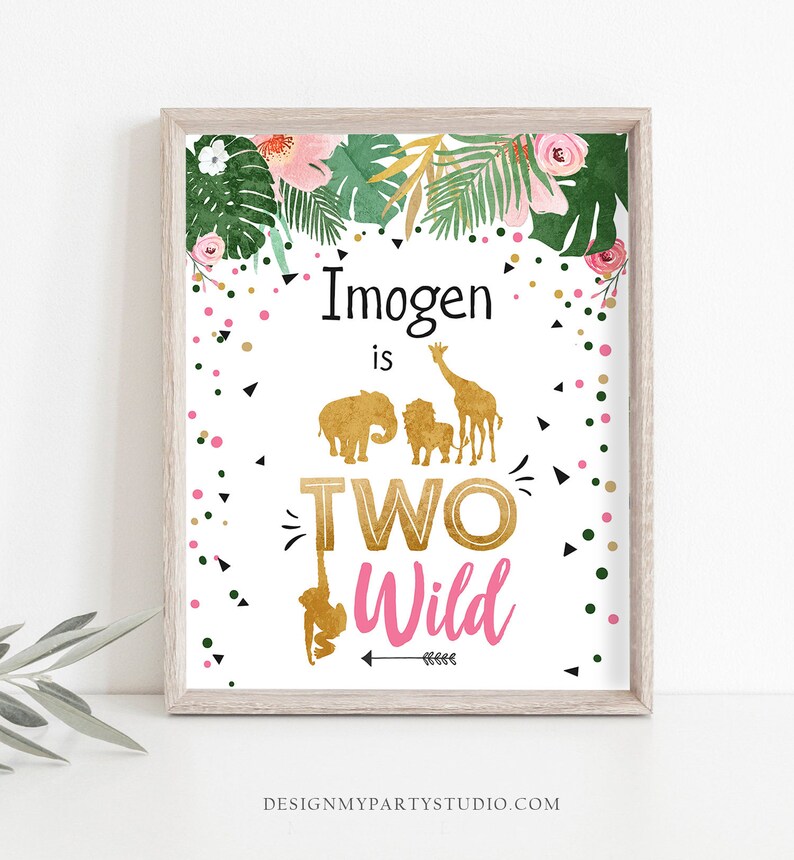 Editable Two Wild Birthday Sign Safari Animals Zoo Jungle - Etsy