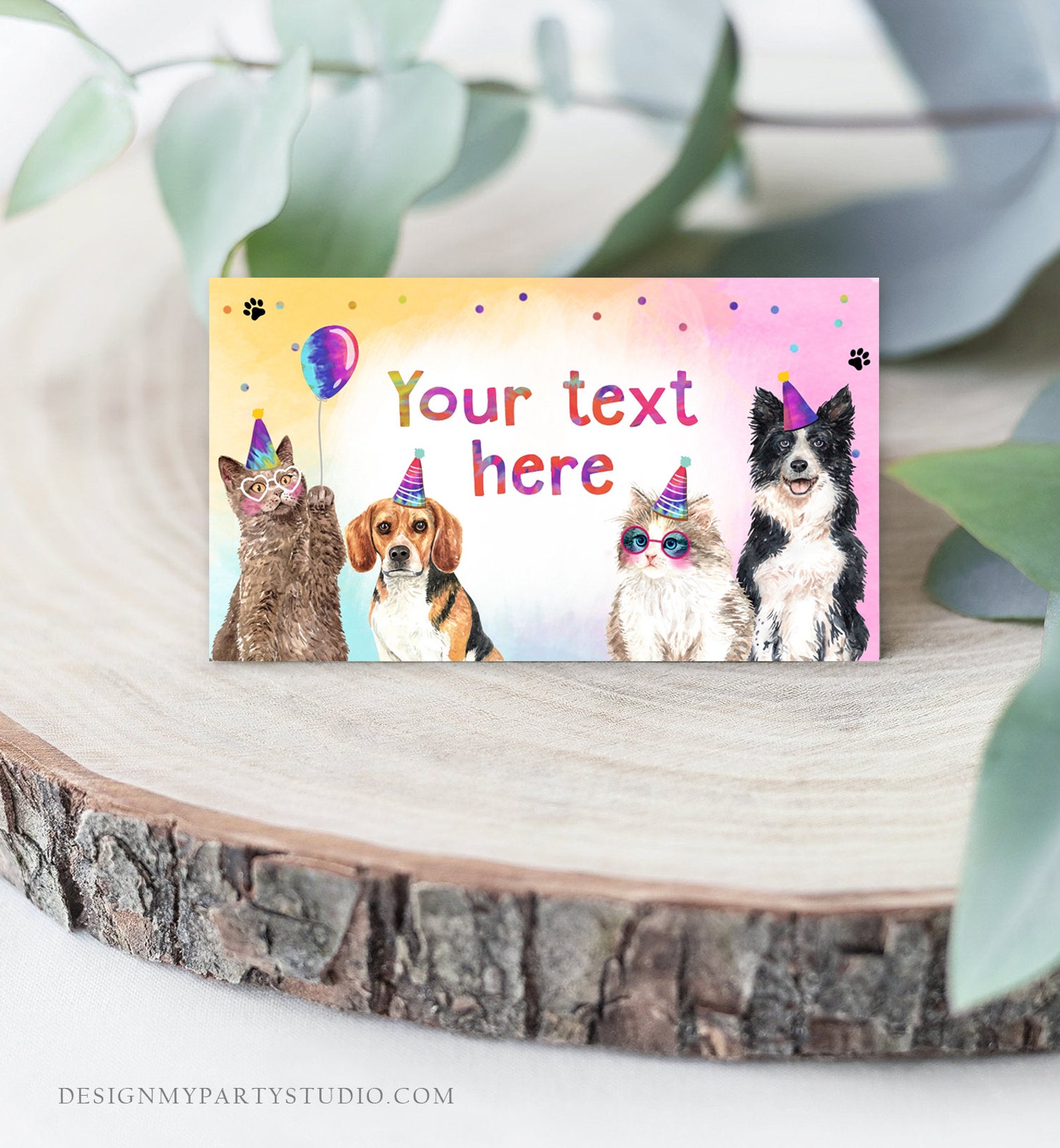 Editable Cats and Dogs Food Labels Kitten Birthday Place Card Tent Card ...