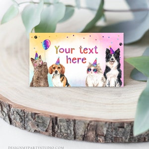 Editable Cats and Dogs Food Labels Kitten Birthday Place Card Tent Card ...