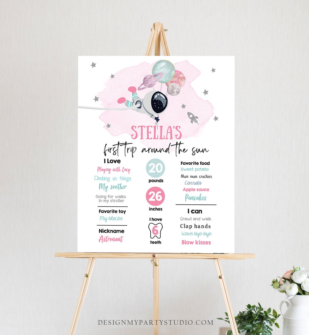 Editable Outer Space Birthday Milestones Sign Trip Around the Sun Girl ...