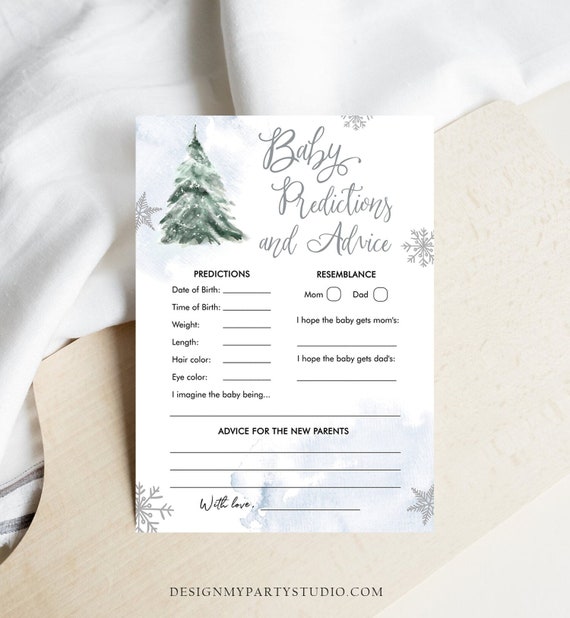 Editable Baby Predictions Baby Shower Game Advice for Parents Winter ...