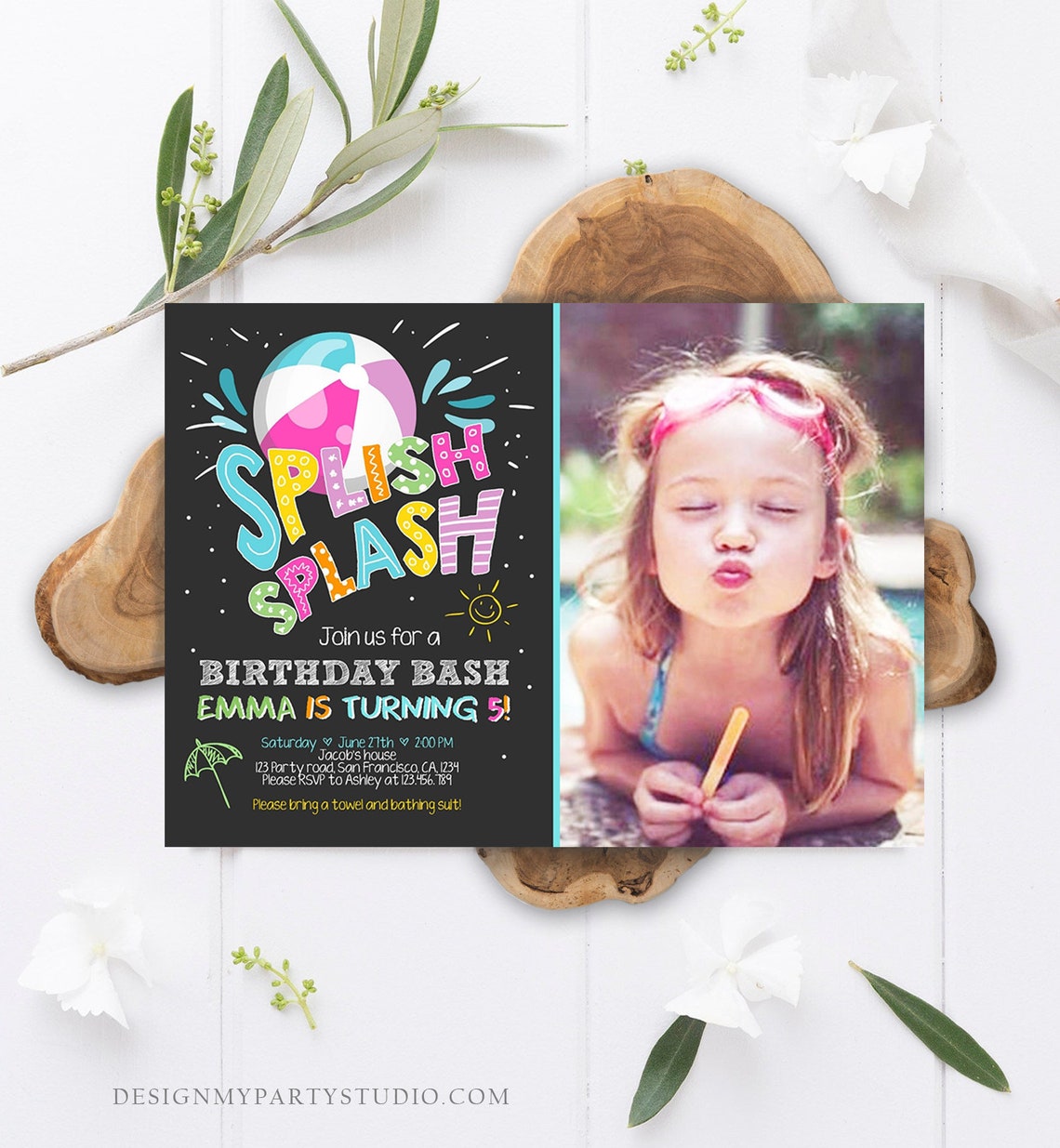 Editable Splish Splash Birthday Invitation Pool Party Beach - Etsy