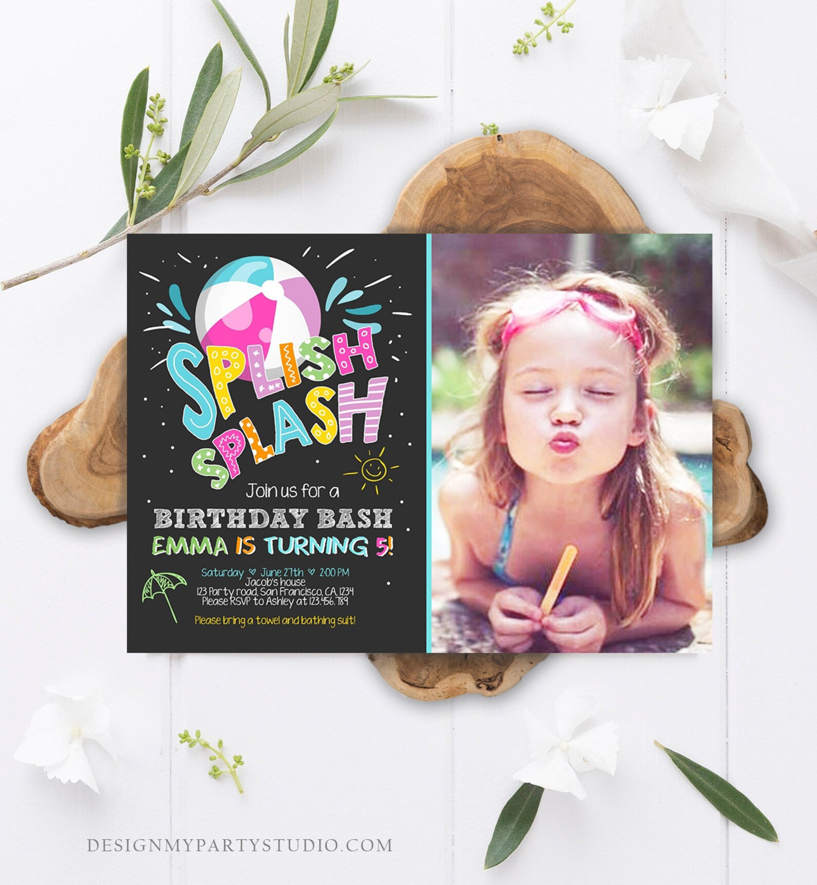 Editable Splish Splash Birthday Invitation Pool Party Beach - Etsy