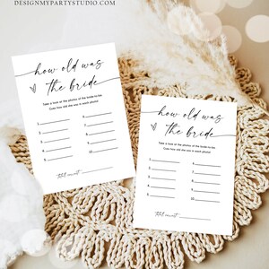 Editable How Old Was the Bride Bridal Shower Game Minimalist Modern ...