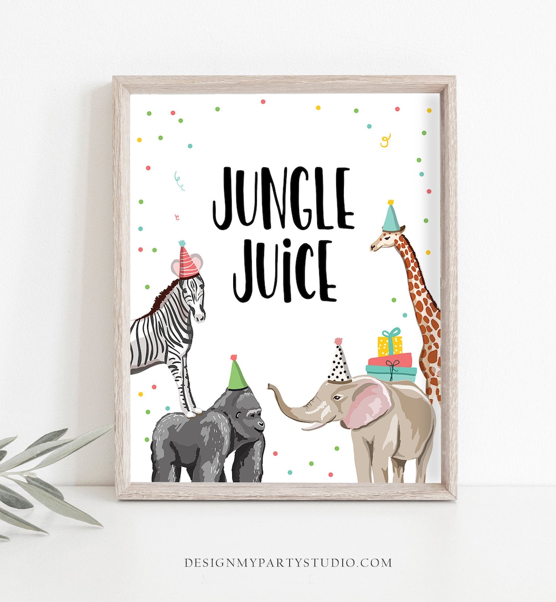 Jungle Juice Sign Drinks Table Decor Safari Animals Birthday Wild One ...