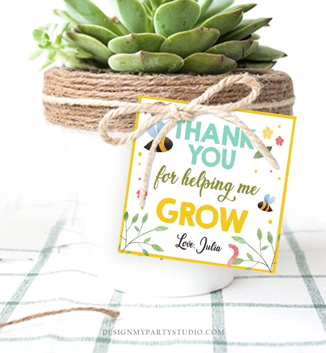 Editable Teacher Appreciation Tag Thank You for Helping Me Grow ...