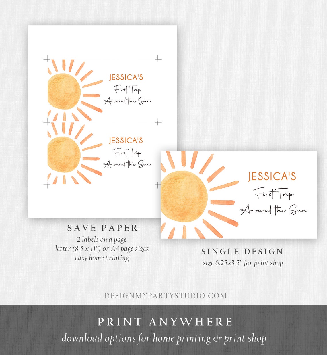 Editable Sun Birthday Party Gable Box Favor Label Boho Sun - Etsy