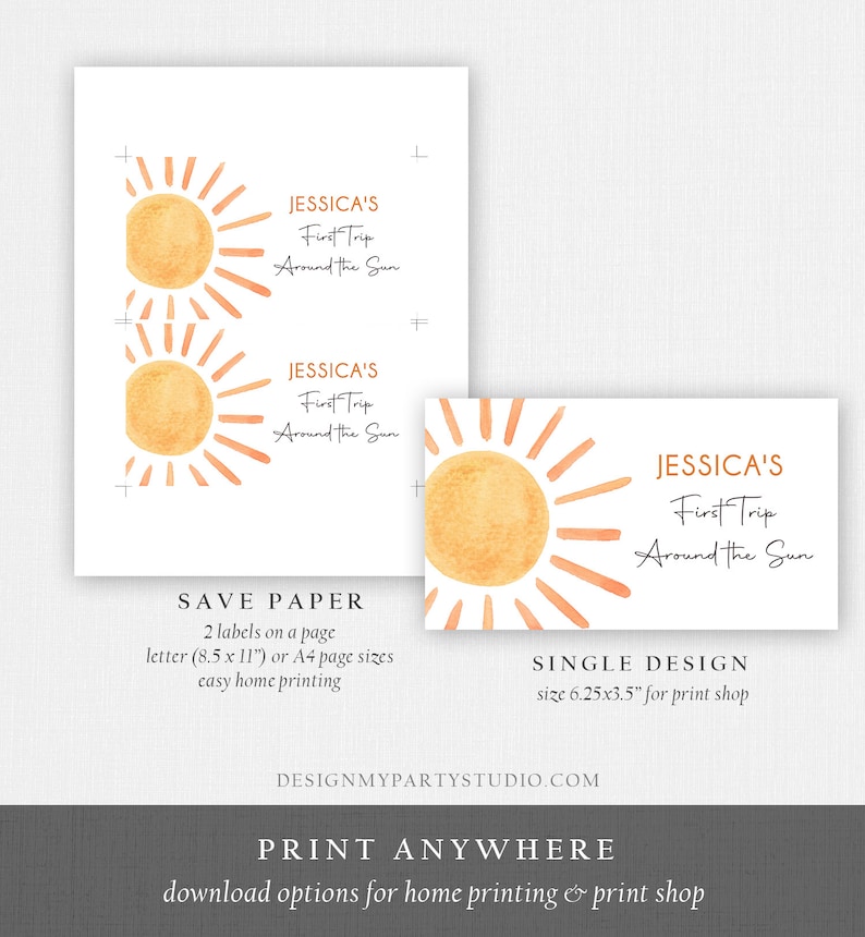 Editable Little Sunshine Birthday Party Gable Box Favor Label Boho Sun ...