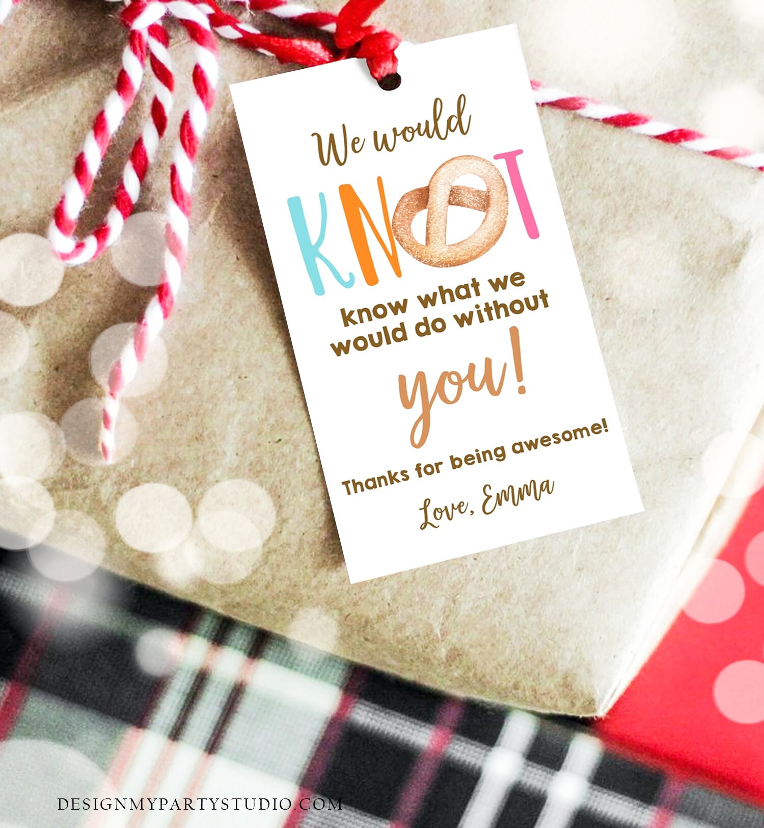 Editable Pretzel Knot Gift Tag Teacher Appreciation Tag Nurse - Etsy