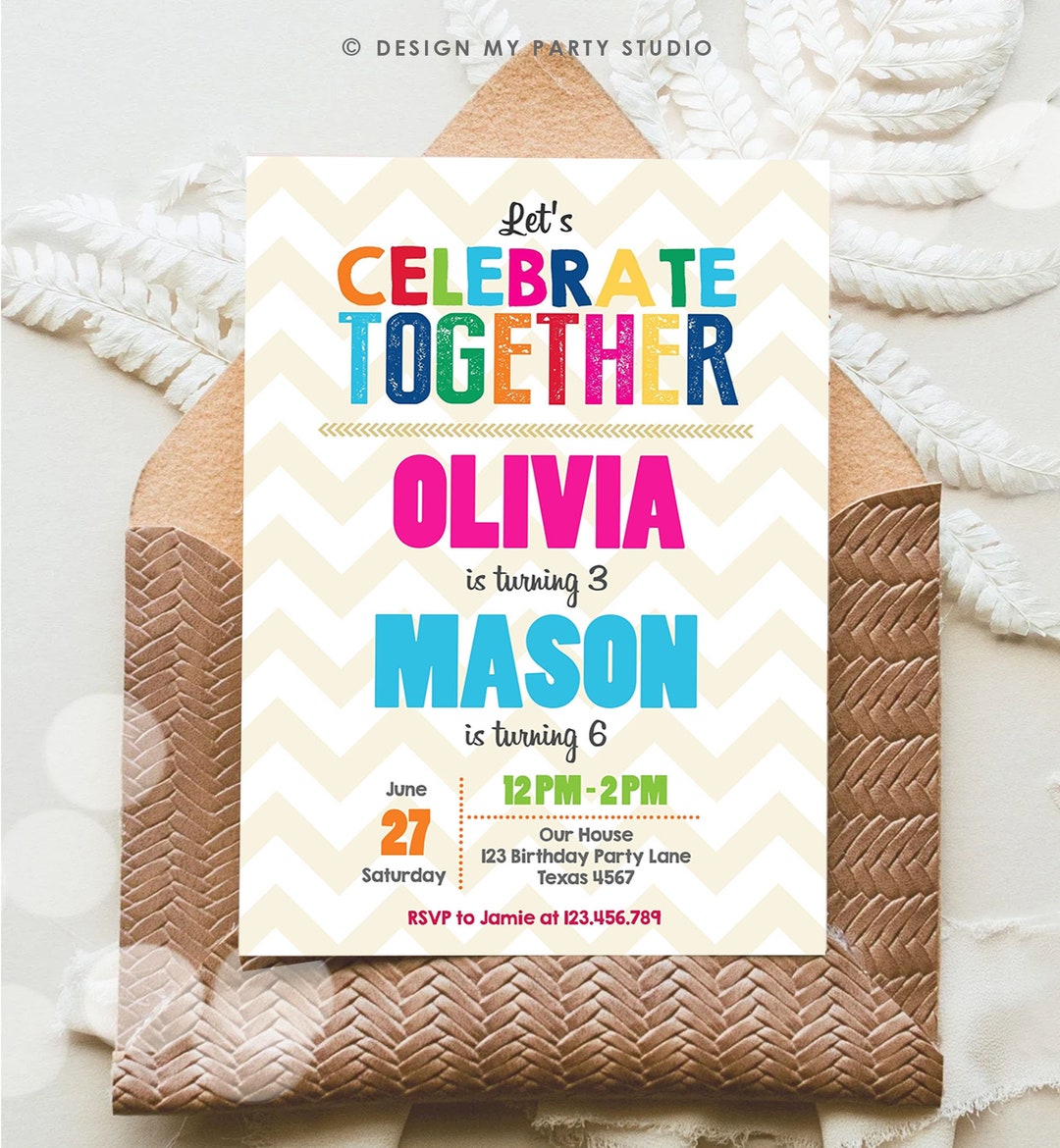 Editable Joint Twin Birthday Invitation Twins Party Boy Girl Birthday ...