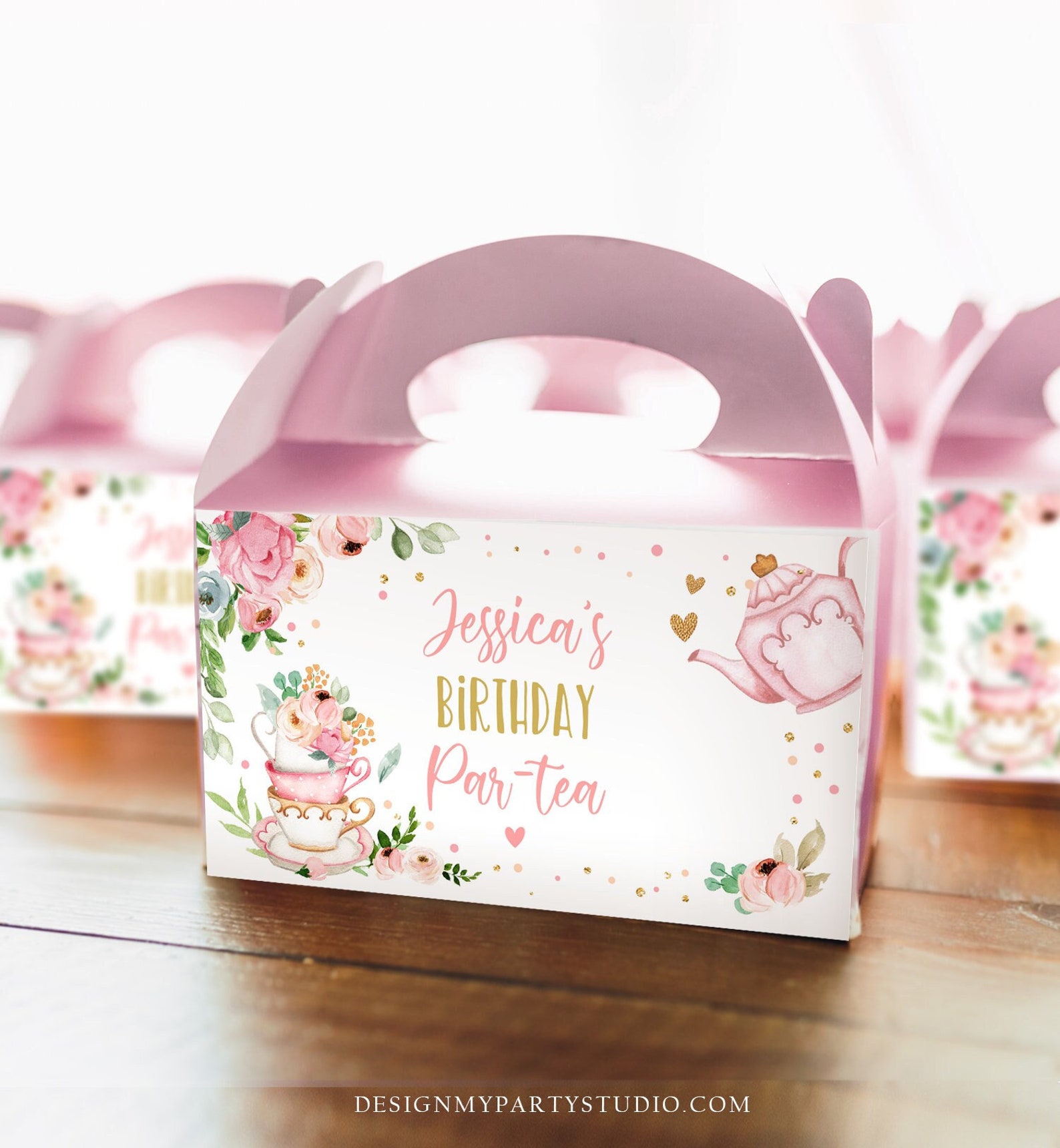 Editable Tea Party Gable Gift Box Label Tea Birthday Par-tea Girl Treat ...