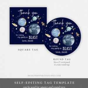 Editable Outer Space Favor Tags Space Birthday Thank You Sticker Galaxy ...