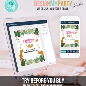 Editable Custom Sign Dinosaurs Dino Sign Birthday Decor Animals Table ...