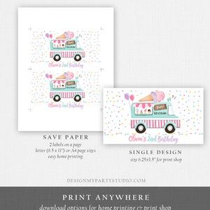 Editable Ice Cream Truck Favor Box Label Gable Gift Ice Cream Birthday ...