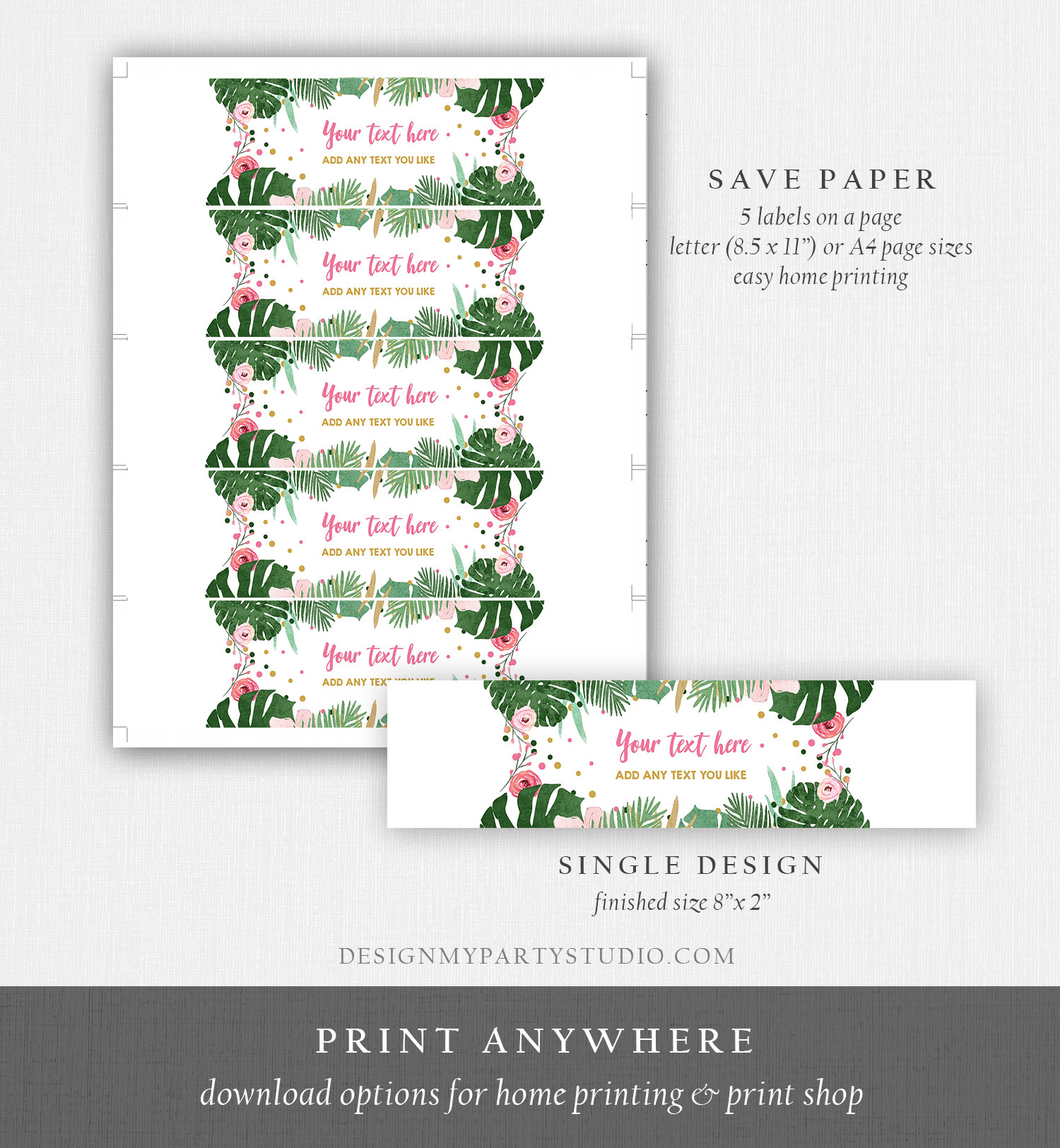 Editable Safari Water Bottle Labels Tropical Girl Birthday | Etsy