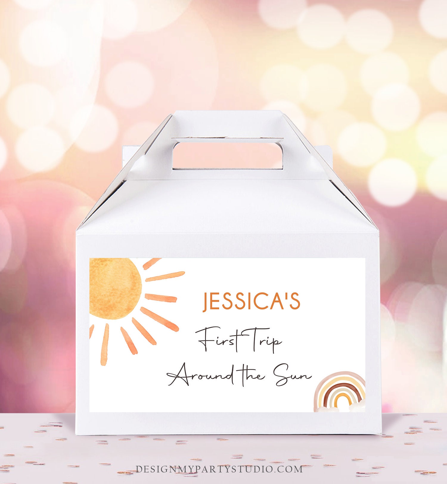 Editable Sun Birthday Party Gable Box Favor Label Boho Sun - Etsy