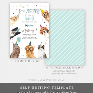 Editable Cats and Dogs Birthday Invitation Cat Dog Birthday Party Boy ...