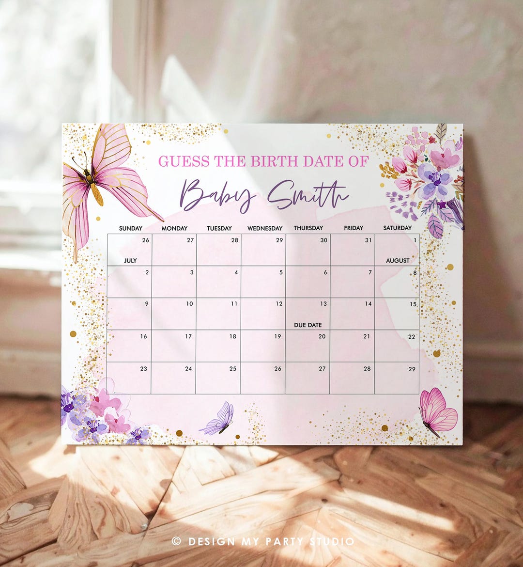 Editable Guess the Birth Date Little Butterfly Baby Shower Activity ...