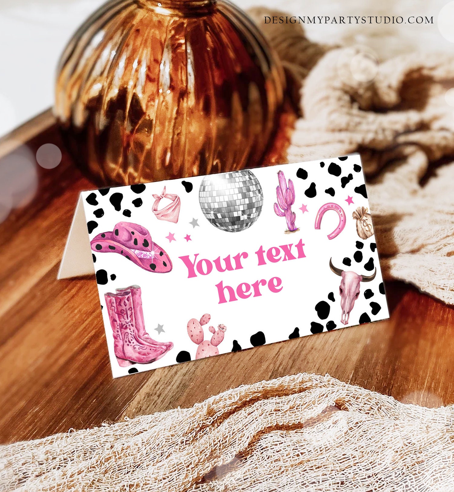 Editable Space Cowgirl Food Label Disco Cowgirl Birthday Food Cards ...