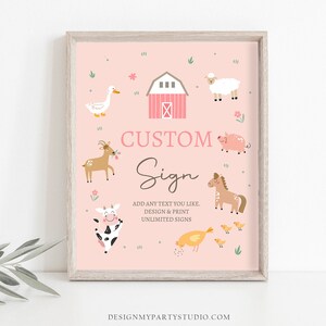 Editable Custom Sign Farm Animals Sign Pink Barnyard Birthday ...