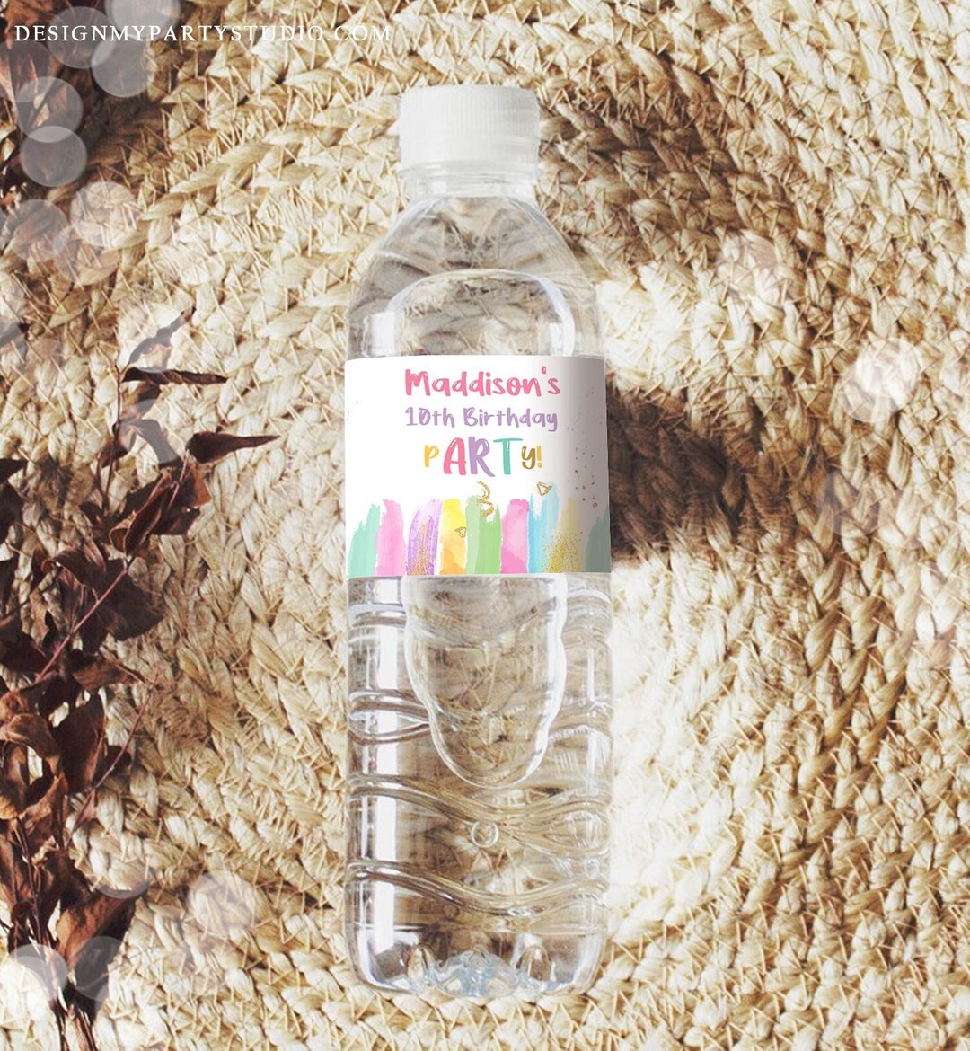 Editable Art Party Water Bottle Label Painting Birthday Decor Craft Art ...