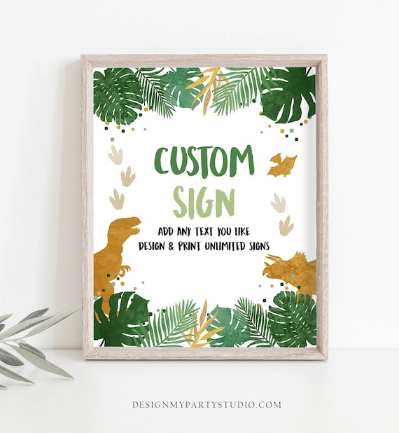 Editable Custom Sign Dinosaurs Dino Sign Birthday Decor Animals Table ...