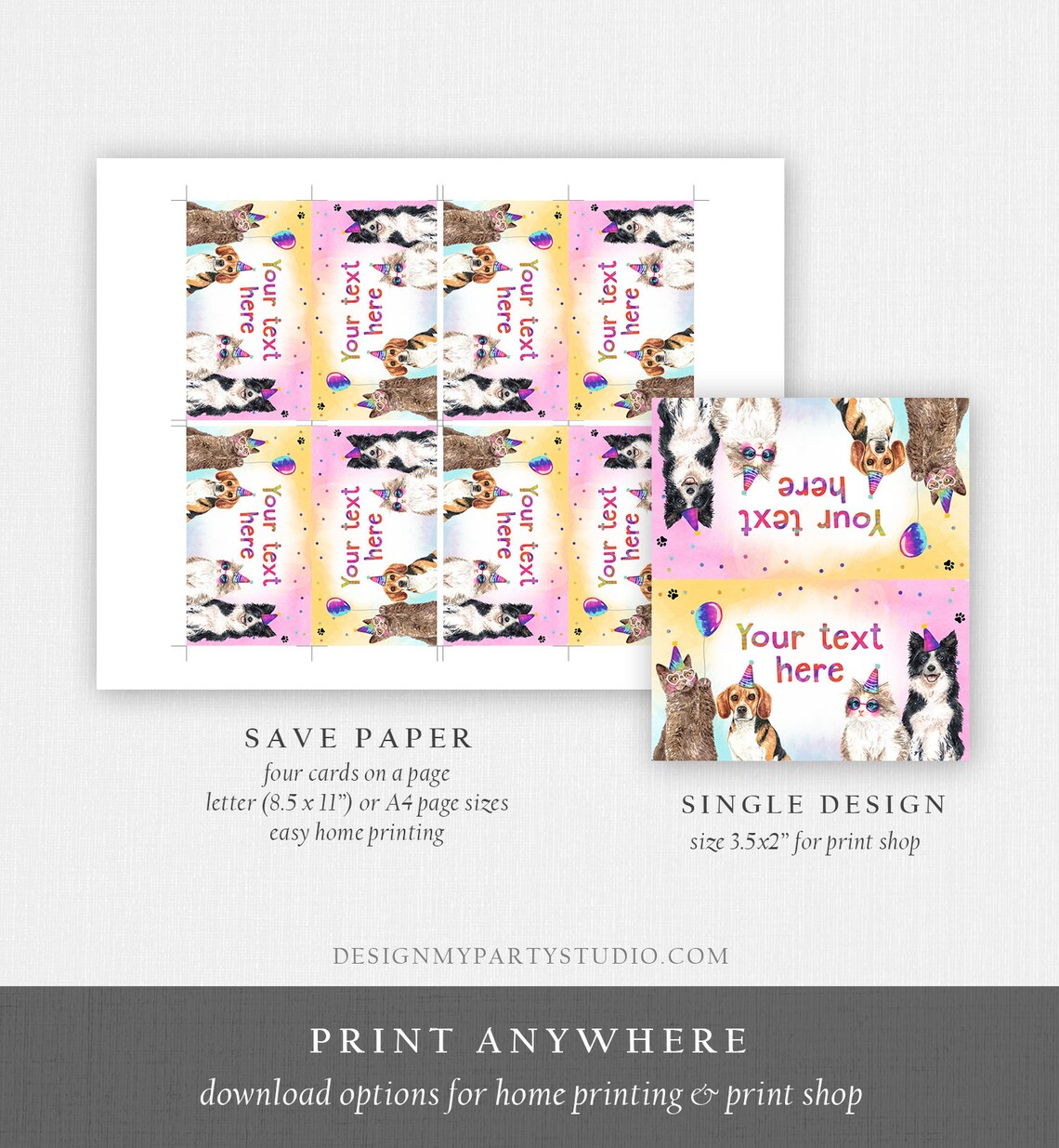 Editable Cats and Dogs Food Labels Kitten Birthday Place Card Tent Card ...