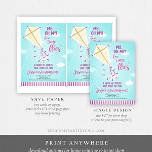 Editable Kite Birthday Invitation Oh My Time Flies First Birthday Girl ...