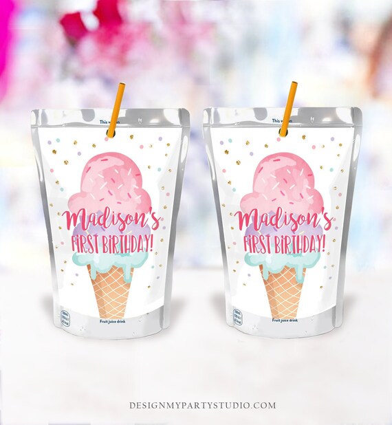 Editable Ice Cream Capri Sun Labels Juice Pouch Labels Ice Cream ...