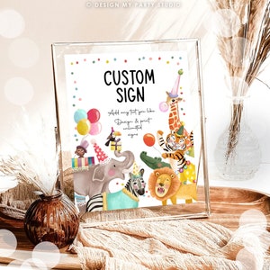 Editable Custom Sign Party Animals Sign Wild One Animals Decor Zoo ...
