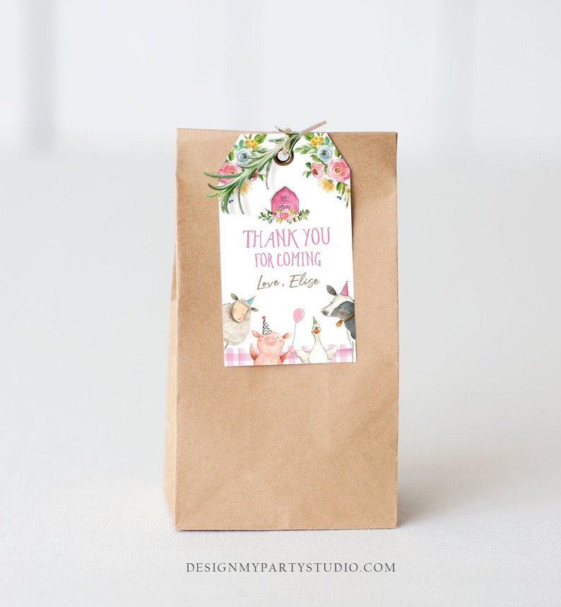 Editable Farm Favor Tags Tags Pink Farm Birthday Thank You | Etsy