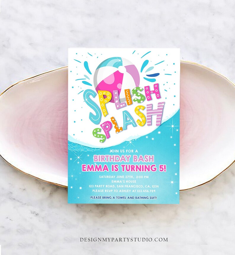 Editable Splish Splash Birthday Invitation Pool Party Boy - Etsy