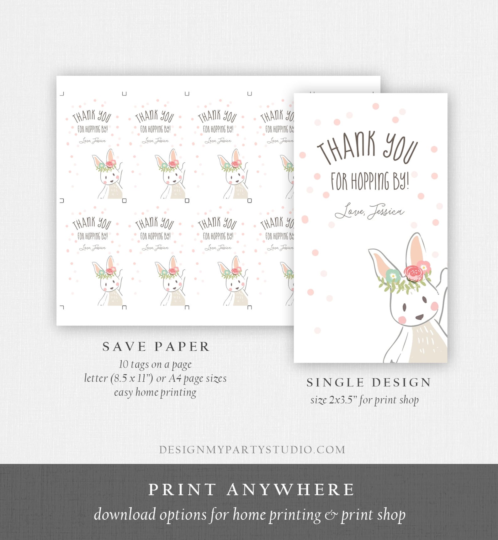 Editable Bunny Favor Tags Birthday Thank You Tag Hopping by Bunny ...