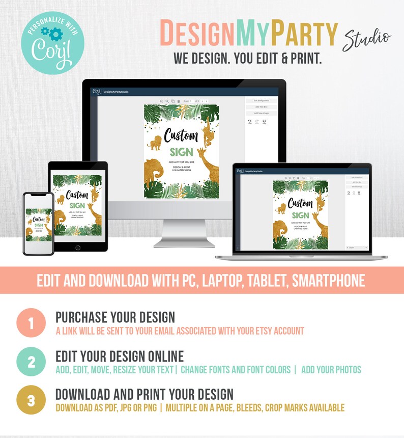 Editable Safari Animals Custom Sign Birthday Table Sign Decor | Etsy