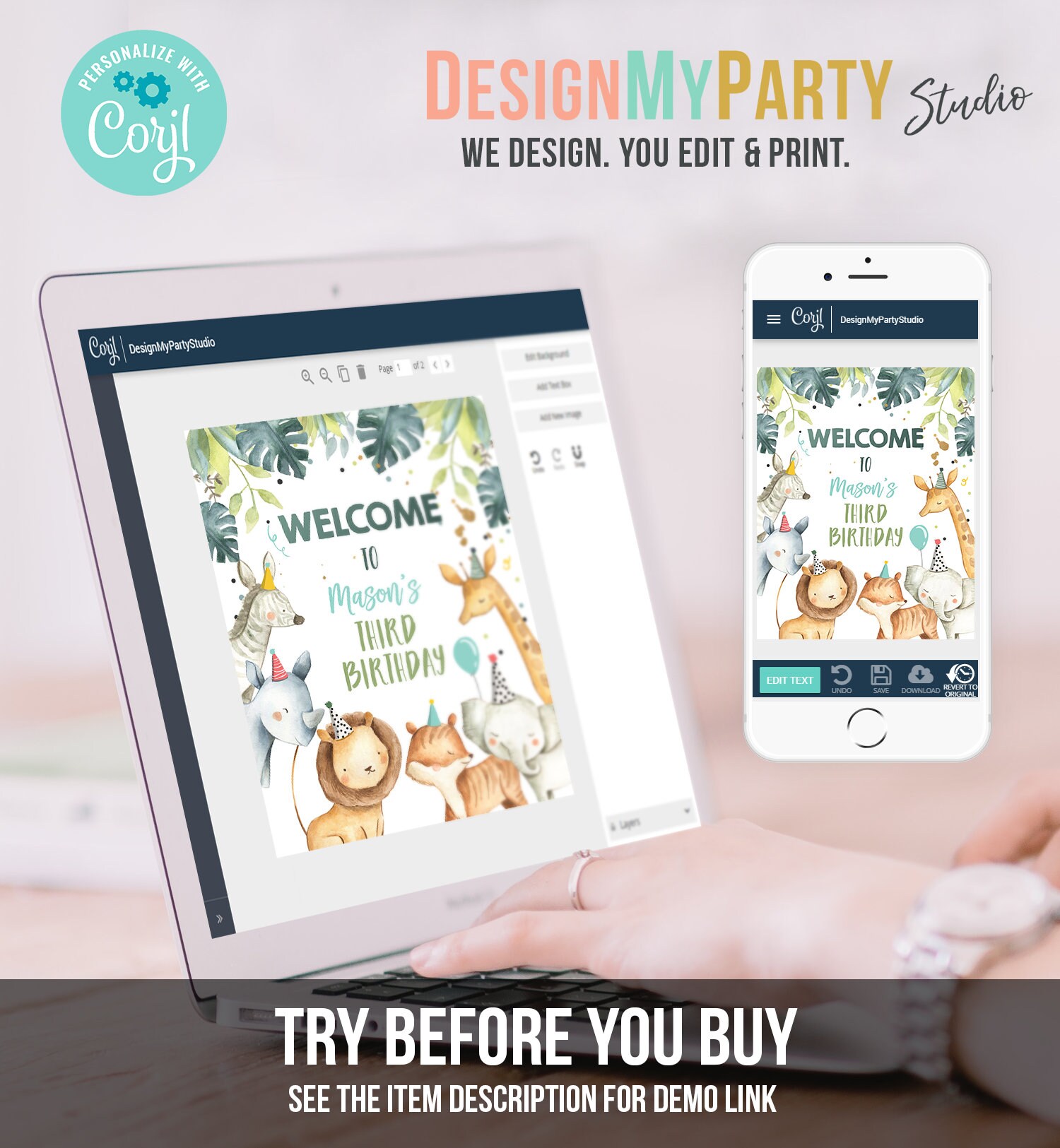 Editable Safari Animals Welcome Sign Party Animals Sign Zoo - Etsy