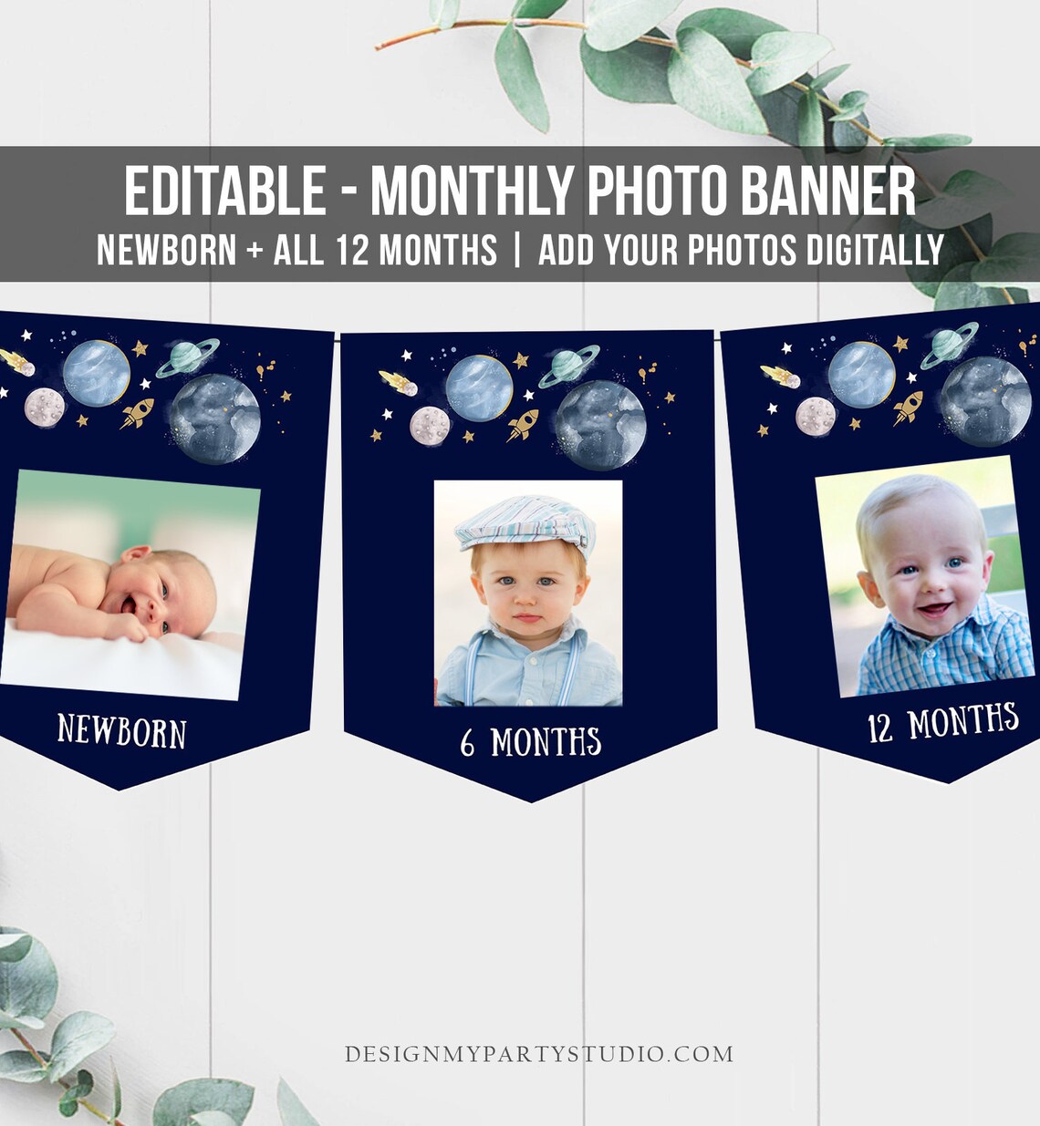 Editable Outer Space Birthday Banner Monthly Photo Banner - Etsy