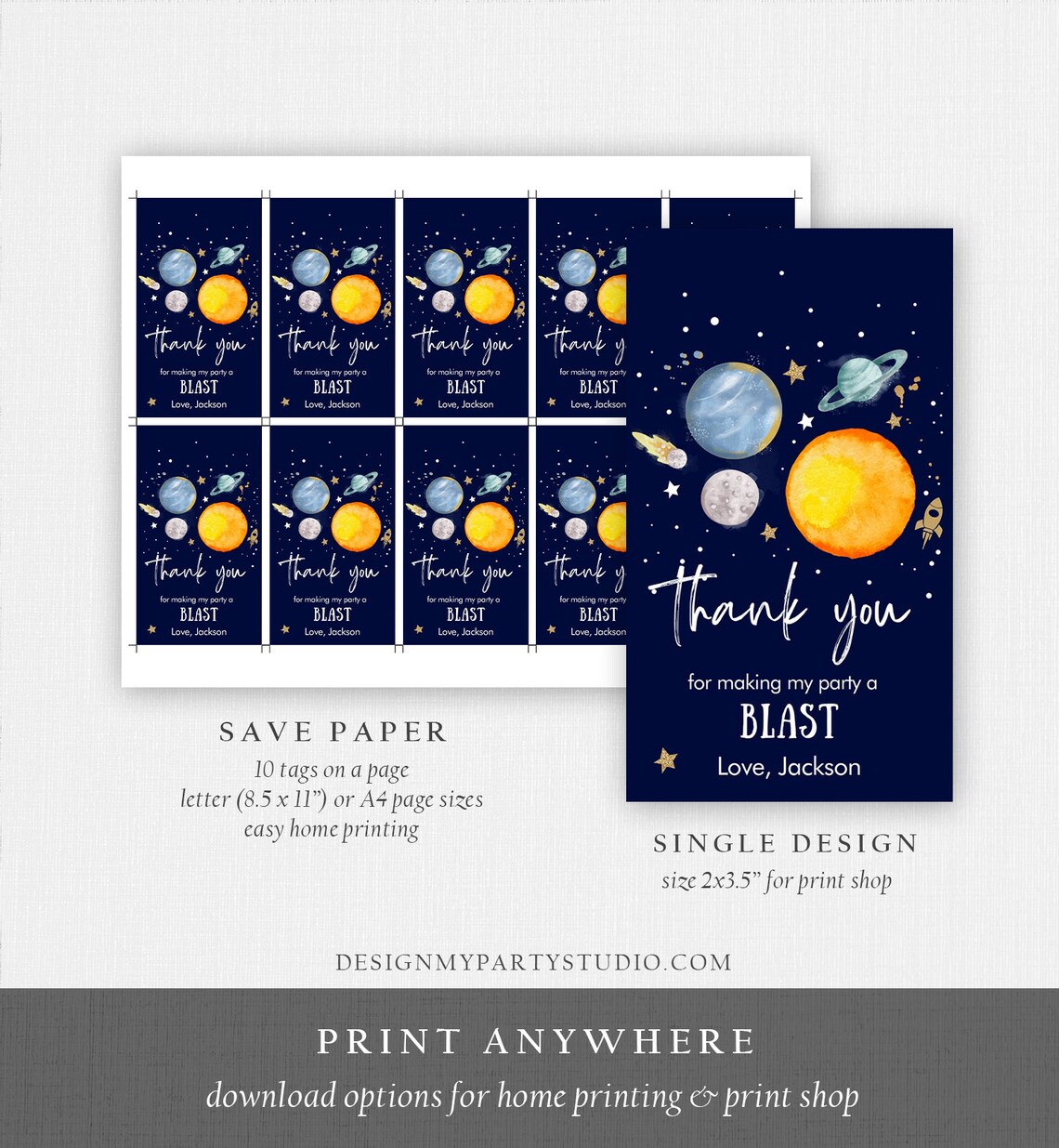 Editable Outer Space Favor Tags Space Birthday Thank You Label Galaxy ...