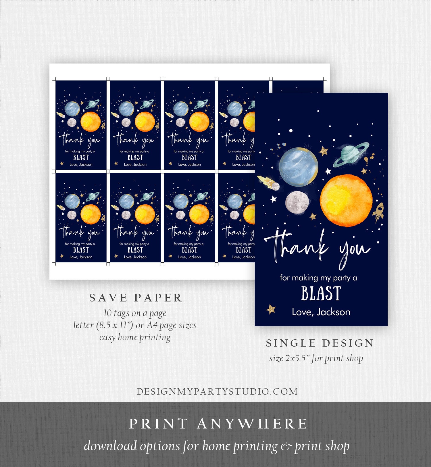 Editable Outer Space Favor Tags Space Birthday Thank You Label Galaxy ...