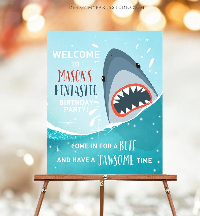 Editable Shark Welcome Sign Shark Birthday Sign Under the Sea ...