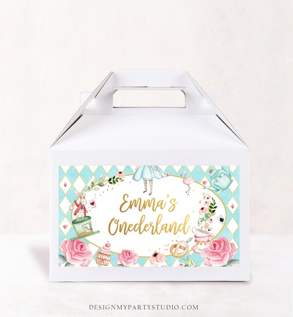 Editable Alice in Wonderland Gable Gift Box Label Alice In Onederland ...