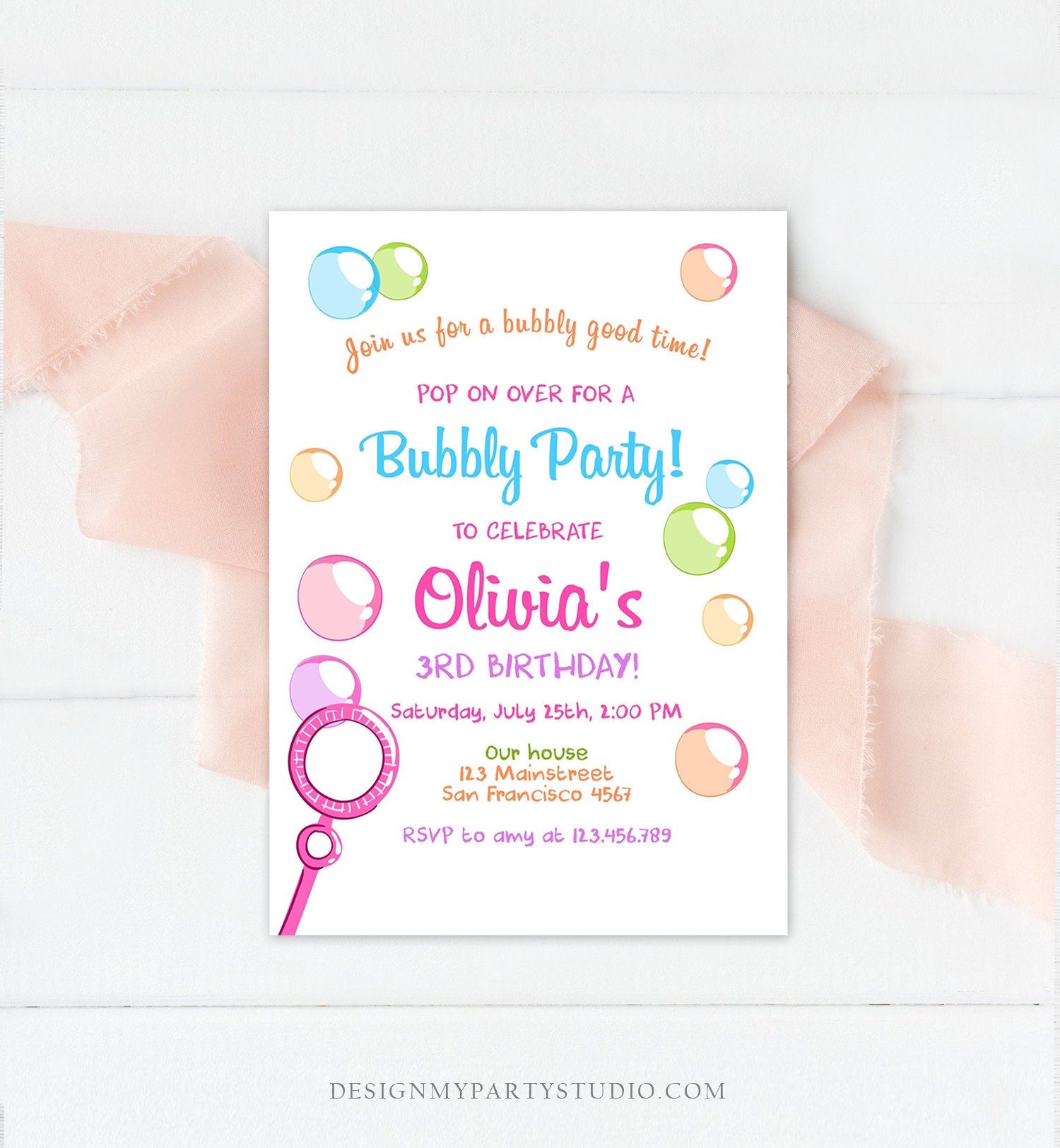 Editable Bubble Birthday Invitation Bubbles Birthday Party - Etsy